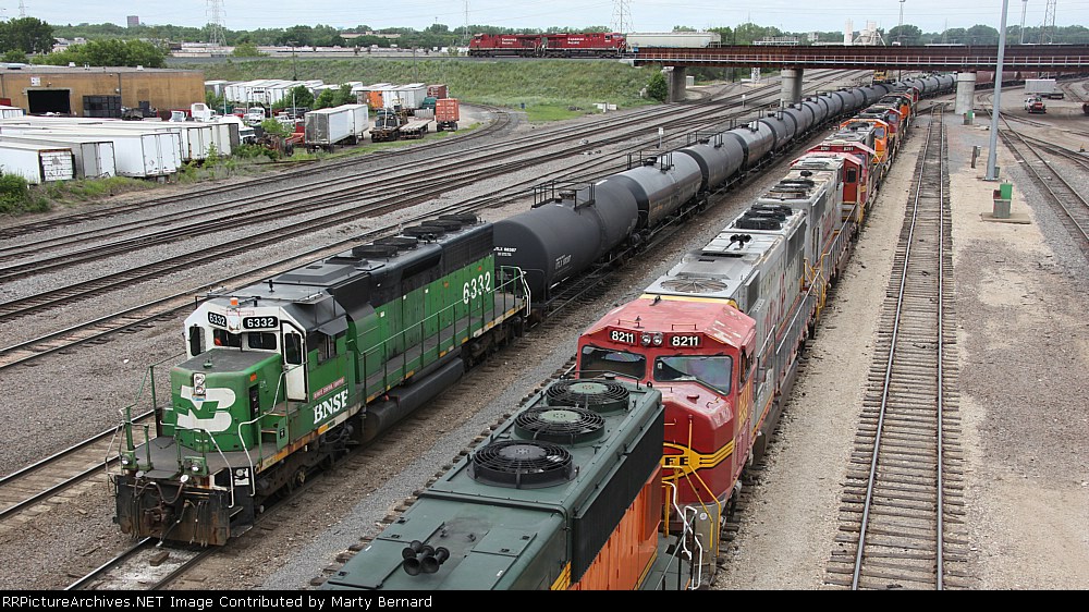 BNSF 6332 (Switching), BNSF 8211 (Stored), and CP 8757 and 8838 Headed Toward Humbolt Yard